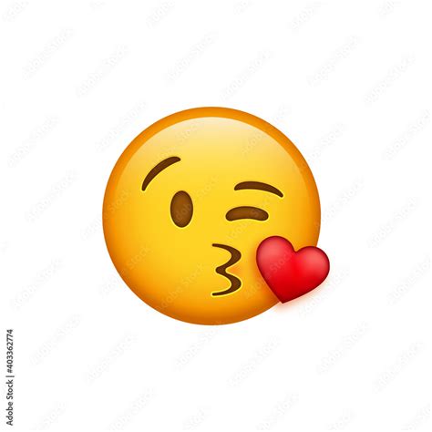 Kissing Face Emoji With Red Heart Blowing A Kiss Emoticon Stock Vector