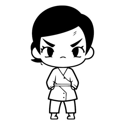 카라테 소녀 귀여운 만화 터 일러스트레이션 프리미엄 벡터