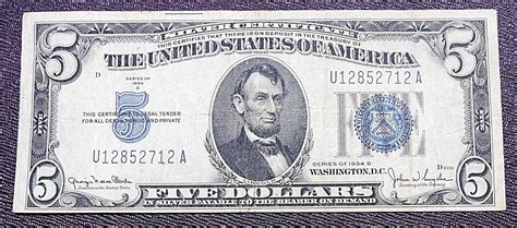 Old Five Dollar Bill Lot 1928 Usn 1934 Silver Certificate 5 Currency