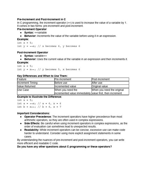 pre increment and post increment in c pdf