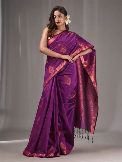Purple Silk Matka Handwoven Saree With Texture Designs Charukriti