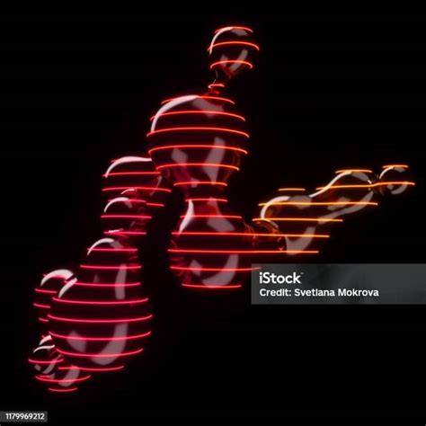 네온 조명과 검은 액체의 방울을 분리 비행의 창조적 인 미래 지향적 인 배경 3d 일러스트레이션 Led 조명에 대한 스톡 사진