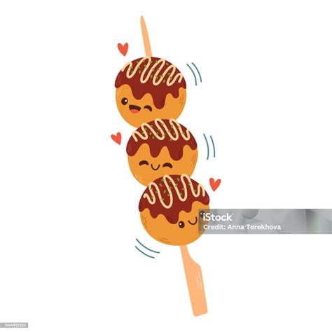 타코야키 벡터 아시아 음식입니다 흰색 바탕에 귀여운 타코야키 텍스트를 위한 여유 공간 벡터 그림 가공의 인물에 대한 스톡 벡터 아트 및 기타 이미지 Istock