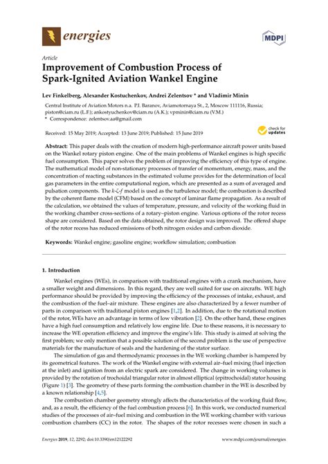 Pdf Improvement Of Combustion Process Of Spark Ignited Aviation Wankel Engine