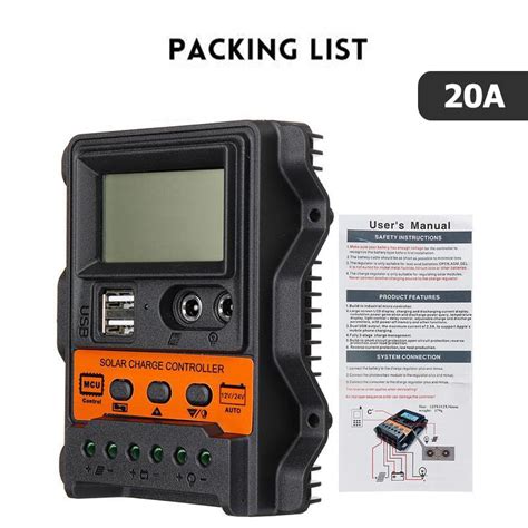 โซล่าชาร์จเจอร์ 10a 20a 30a 12v 24v ควบคุมการชาร์จ Pwm หน้าจอ Lcd เอาต์พุต Usb 2 5a Dc Solar