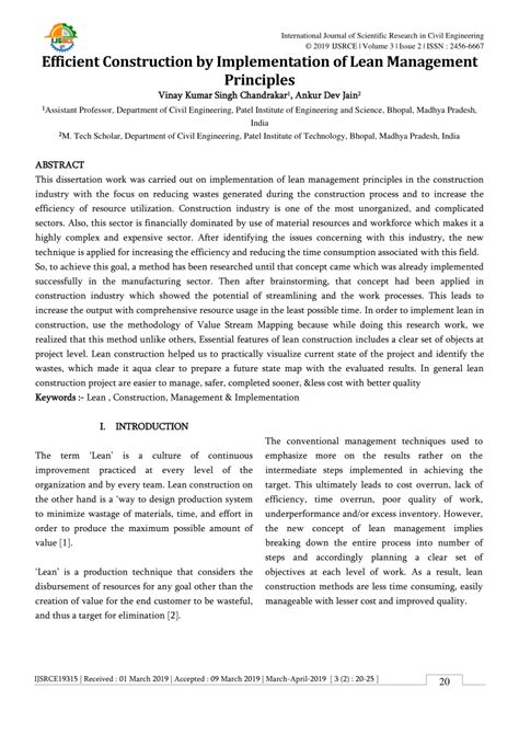 pdf efficient construction by implementation of lean management principles