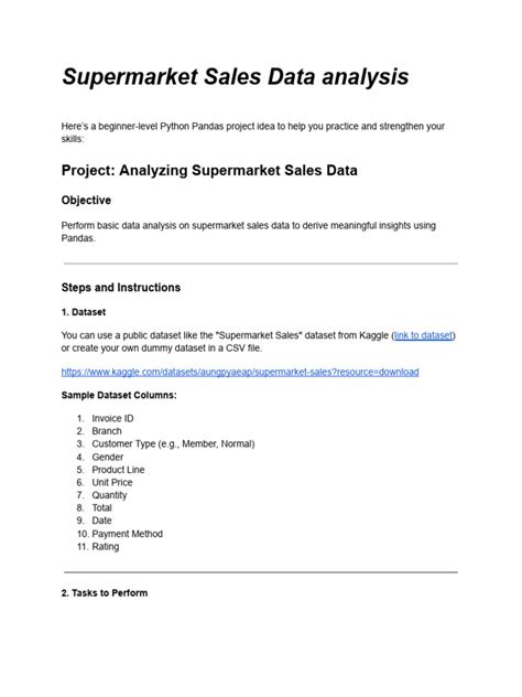 Supermarket Sales Data Analysis Pdf Data Analysis Data
