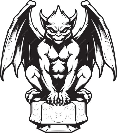 Ancient Sentinel Vector Graphics Depicting Gargoyle Full Body Statue