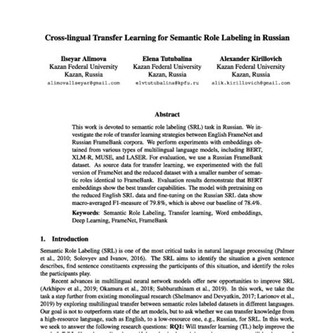 Cross Lingual Transfer Learning For Semantic Role Labeling In Russian Acl Anthology