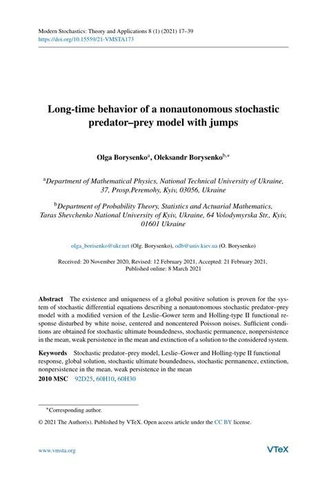 Pdf Long Time Behavior Of A Nonautonomous Stochastic Predatorprey