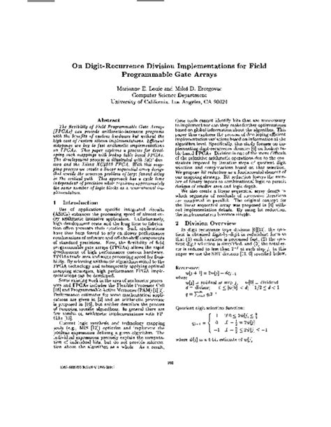 Pdf On Digit Recurrence Division Implementations For Field