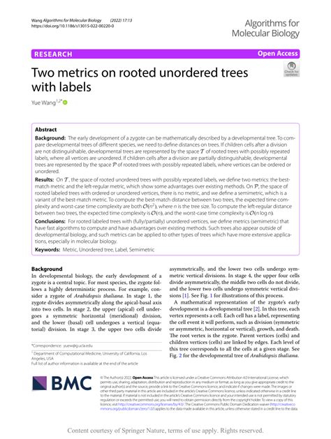Pdf Two Metrics On Rooted Unordered Trees With Labels