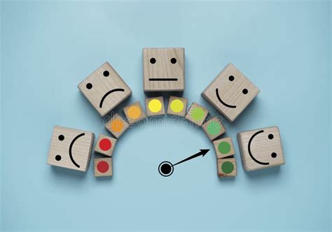 Customer Evaluation Indicator Rating Print Screen Wooden Cube Block Since Low To High On Blue