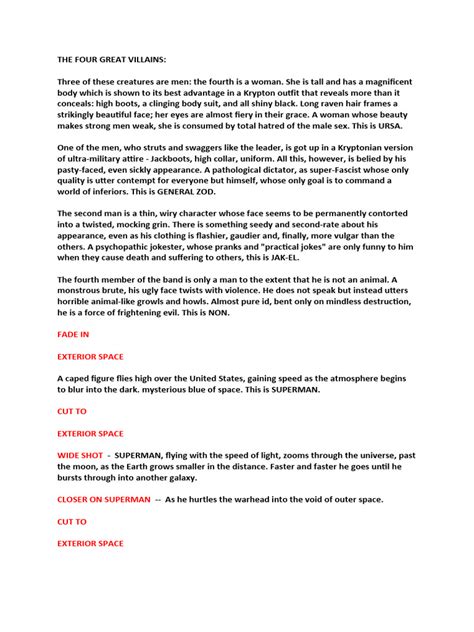 Superman Ii Script Treatment 1976 Pdf Superman