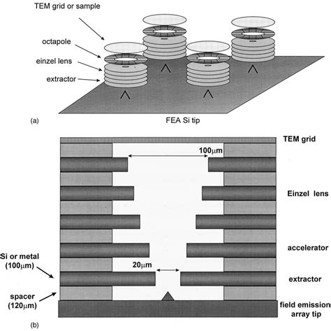 A Schematic Diagram Of The E Beam Microcolumn Array B Dimensions Of