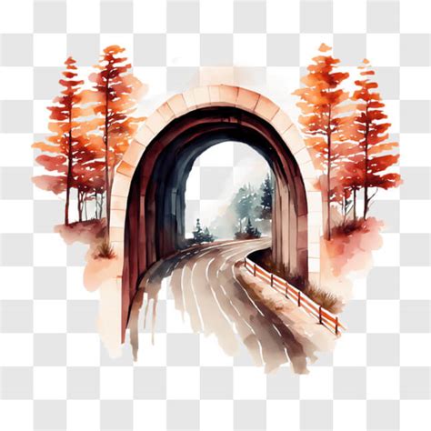 Download Serene Watercolor Painting Of A Tree Filled Tunnel PNG Online Creative Fabrica