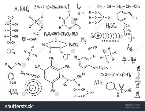 Vektor Stok Hand Drawn Chemistry Formulas Science Knowledge Tanpa
