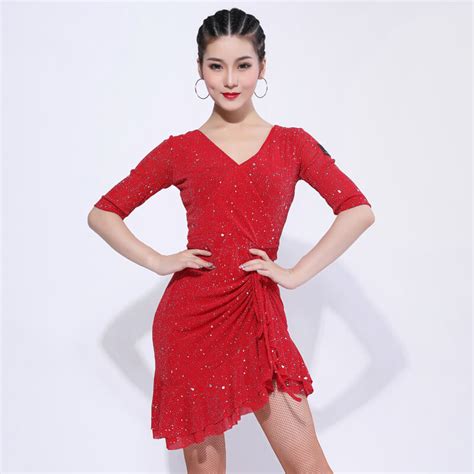 Womens A Line Knee Length V Neck Latin Dress Danceym