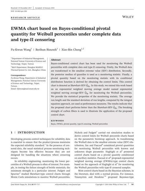 (PDF) EWMA chart based on Bayes-conditional pivotal quantity for Weibull percentiles under ...