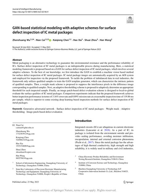 Gan Based Statistical Modeling With Adaptive Schemes For Surface Defect Inspection Of Ic Metal