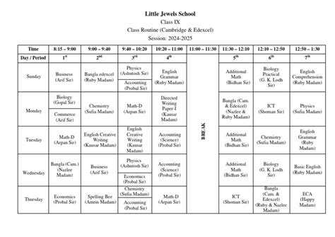 Class Routine Ix 2024 2025 Pdf