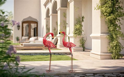 Flamingo Garden Statues 40in Metal Yard Art Pink Outdoor
