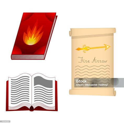 당신의 디자인 게임 카드에 대 한 화재 요소의 철자 책 화재 화살 신비의 주문과 마법 부여와 고대의 책 격리 된 Gui 디자인