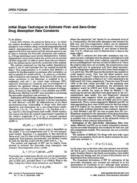 Pdf Initial Slope Technique To Estimate First And Zero Order Drug Absorption Rate Constants