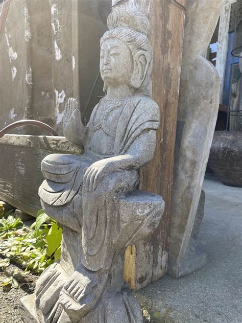 Old Gray Marble Stone Guan Yin Guan Yin Asian Art Imports