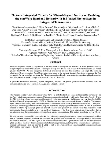 Pdf Photonic Integrated Circuits For 5g And Beyond Networks Enabling The Mmwave Band And