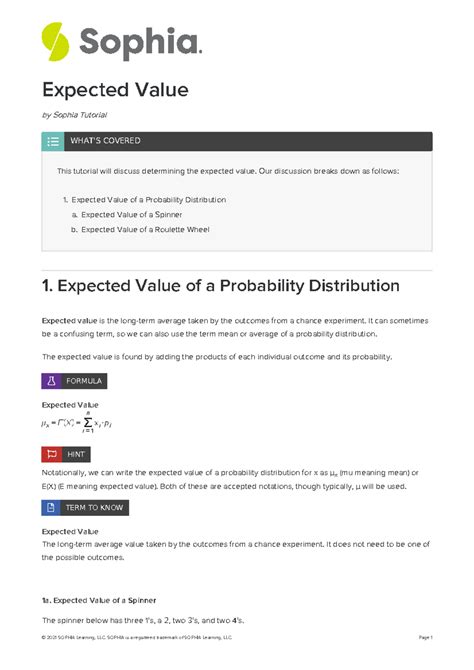 Expected Value Paper Expected Value By Sophia Tutorial This Tutorial