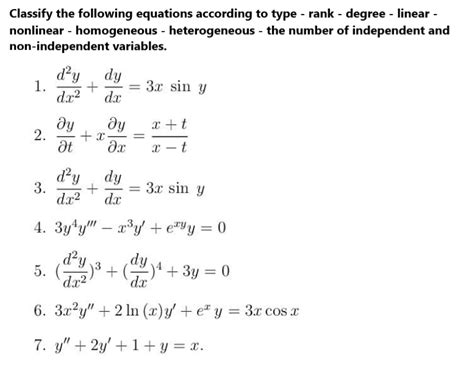 Solved Classify The Following Equations According To Type Chegg