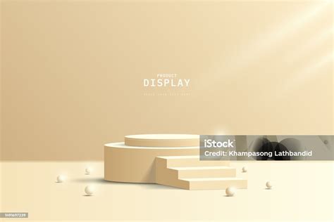 깨끗한 갈색 빈 스튜디오 룸 추상적인 3d 실린더 연단 받침대 또는 사다리 또는 계단 받침대가 있는 쇼케이스를 위한 무대 지상에