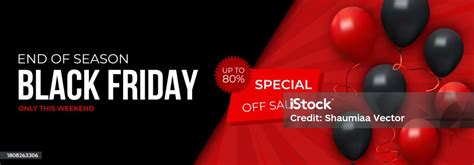 블랙 프라이데이 세일 광고 및 전단지에 대 한 풍선과 가로 배너 3차원 형태에 대한 스톡 벡터 아트 및 기타 이미지 3차원 형태 가격 가격표 Istock