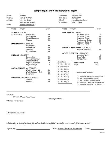Subject Transcript Template