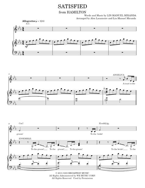 Satisfied From Hamilton Sheet Music For Piano Vocals By Lin Manuel