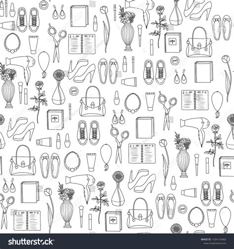 Black White Seamless Pattern Random Objects Stock Vector Royalty Free 1334116460 Shutterstock
