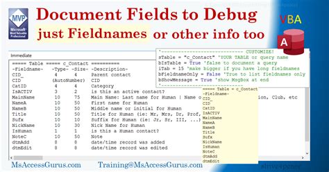 Document Fields For Access Table To Debug Window