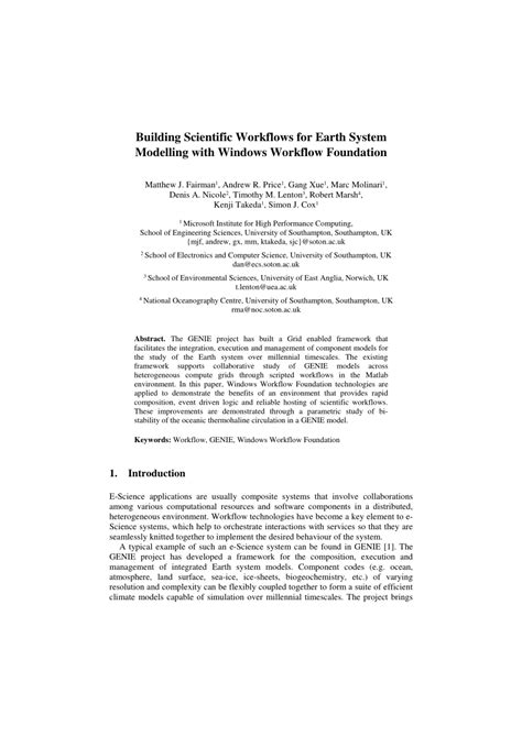 Pdf Building Scientific Workflows For Earth System Modelling With Windows Workflow Foundation