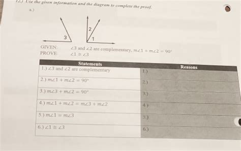 12 use the given information and the diagram to complete the proof a