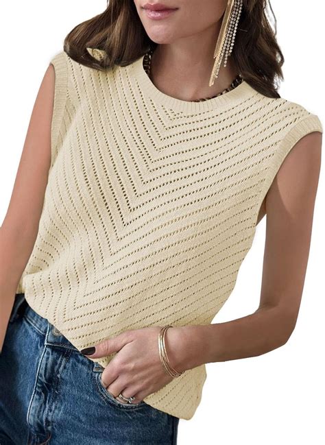 Evaless Womens Summer Sleeveless Sweater Vest Lightweight Crewneck Knit