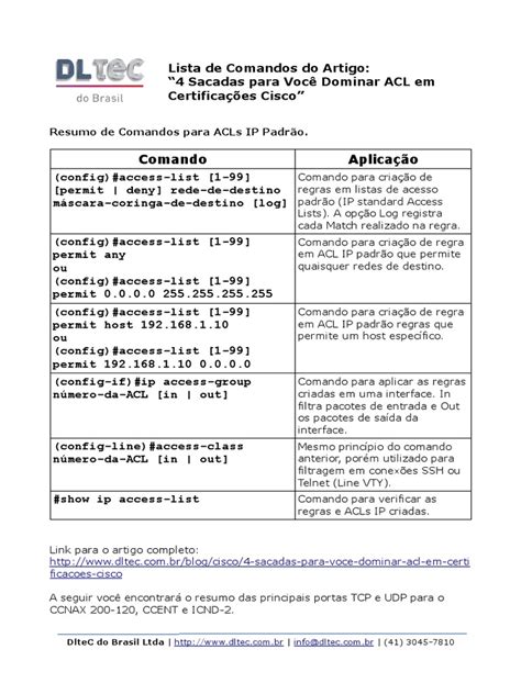 Lista De Comandos Acl Pdf Endereço De Ip Porta Rede De Computadores