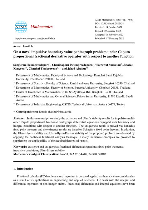 Pdf On A Novel Impulsive Boundary Value Pantograph Problem Under Caputo Proportional