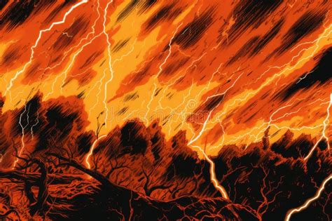 Stream Of Orange Lightning Strikes Comic Book Pattern Generative Ai Stock Illustration