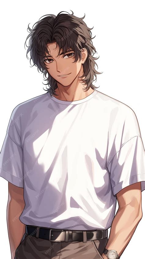 Handsome Anime Male Character With Tousled Dark Hair And Confident Smile On White Background