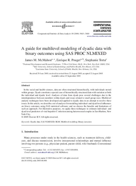 Pdf A Guide For Multilevel Modeling Of Dyadic Data With Binary