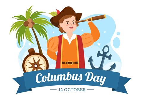 Happy Columbus Day National Holiday Hand Drawn Cartoon Illustration