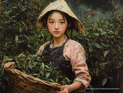ai创作图采茶少女图 采茶姑娘背篓少女 采茶的少女 背背篓的女孩采摘茶叶 采茶女小品 采茶姑娘小女孩 采茶装饰画 茶山姑娘 采茶小孩 端竹筐