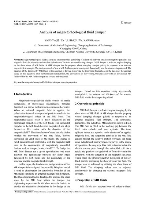 Pdf Analysis Of Magnetorheological Fluid Damper