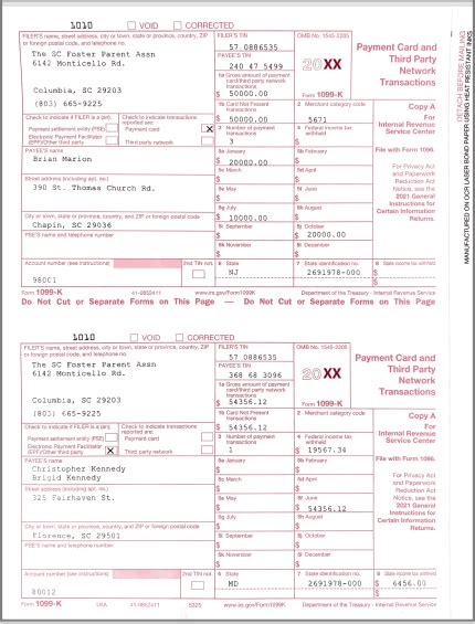 Sample 1099 K Forms Payment Card And Third Party Network Transactions
